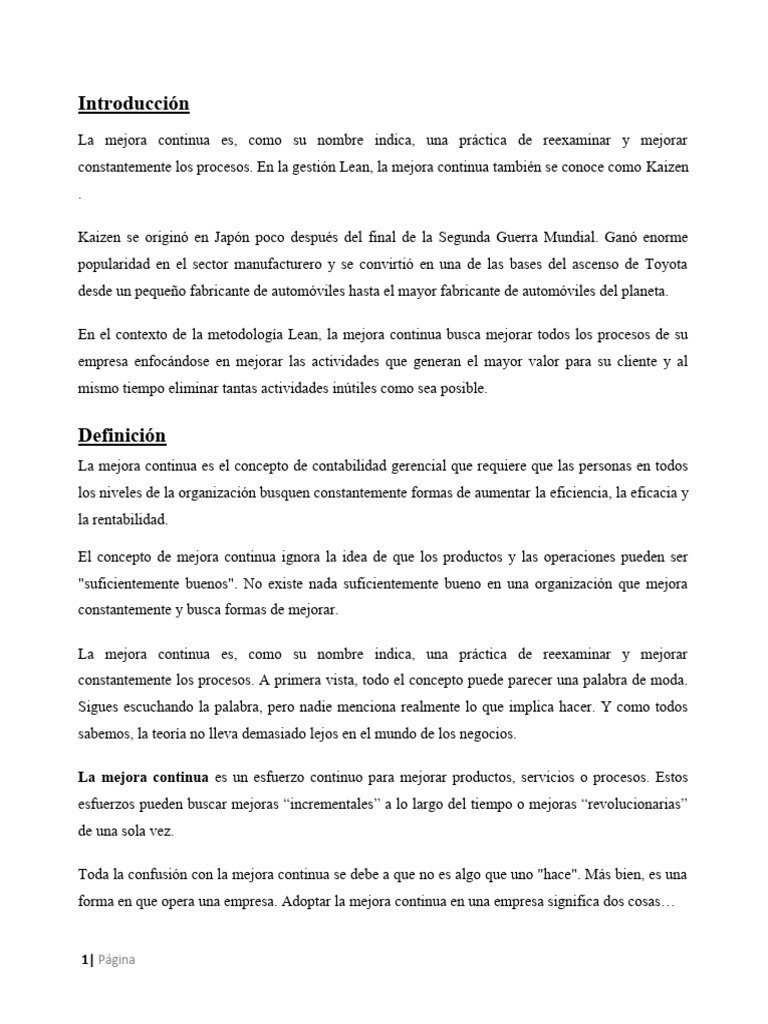 Final De Mejora Continua Pdf Lean Manufacturing Business