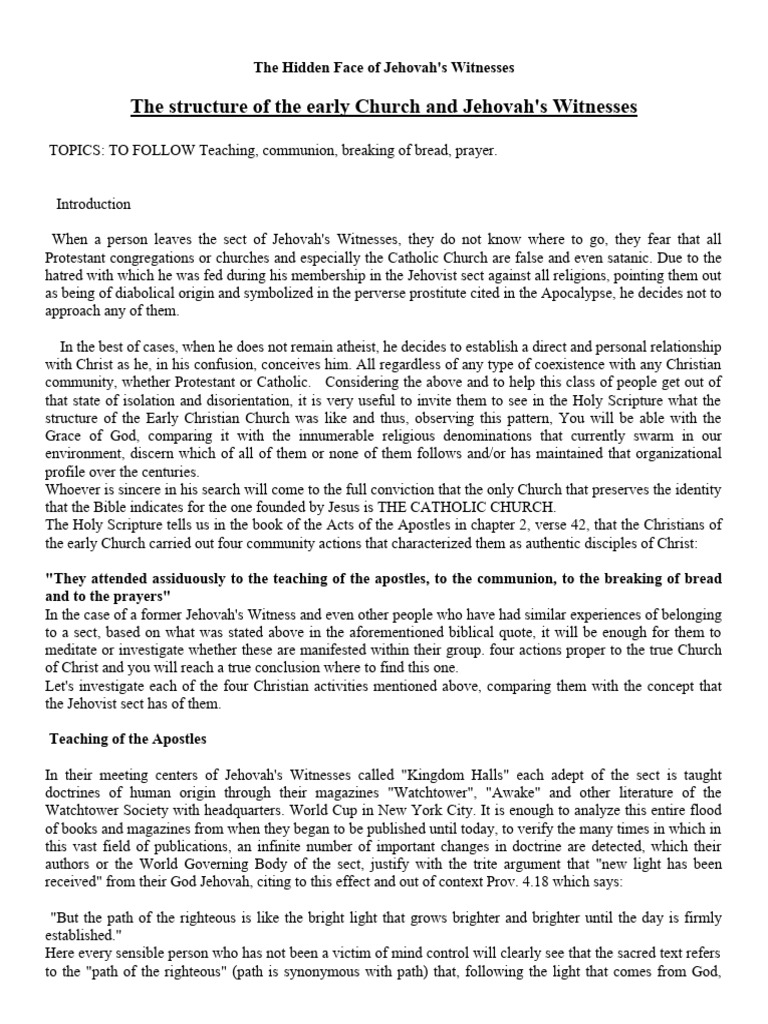 The Hidden Face of Jehovah's Witnesses | PDF | Eucharist | Prayer