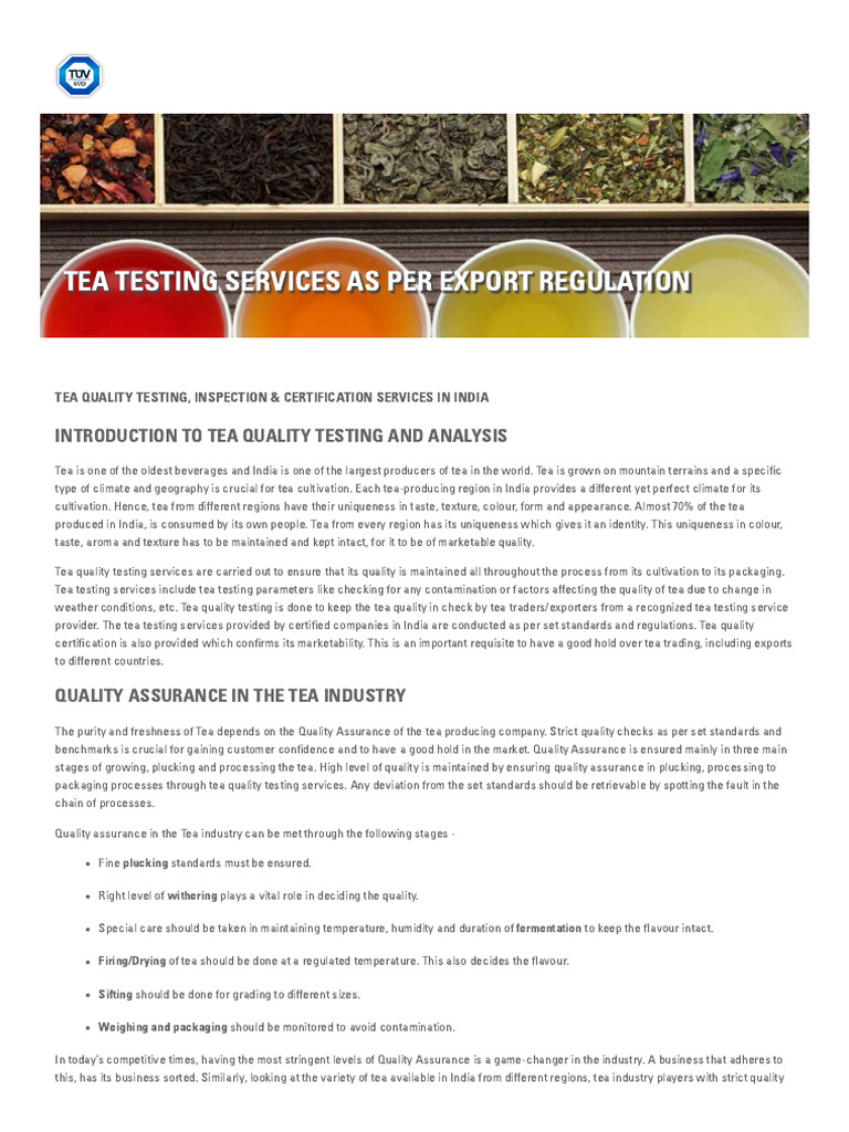 Tea Quality Testing - TÜV SÜD in India | PDF | Tea | Quality Assurance