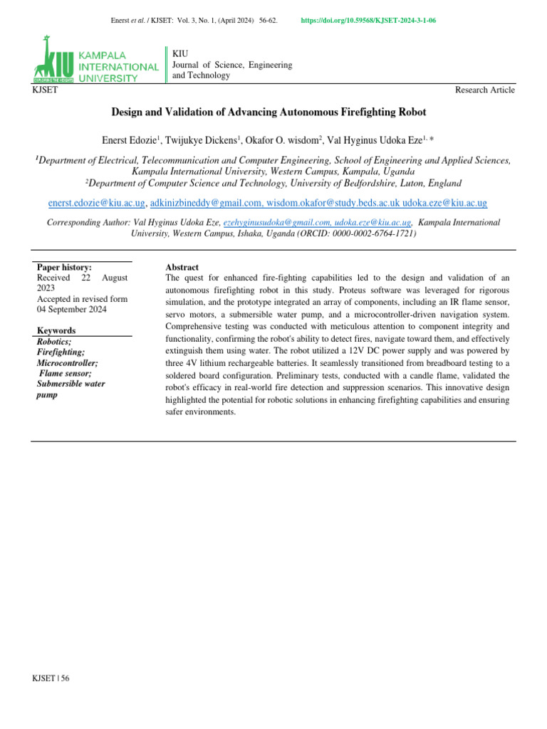 Design And Validation Of Advancing Autonomous Firefighting Robot Pdf Robotics Robot