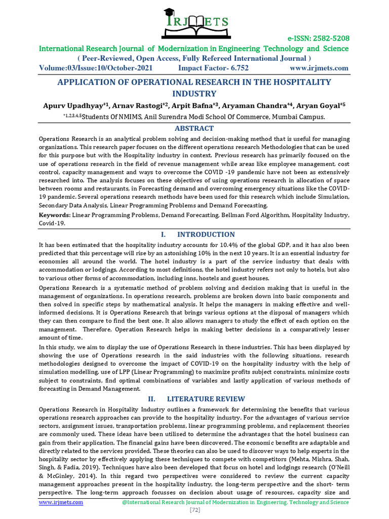 OR Hospitality Industry-1 | PDF | Cluster Analysis | Mathematical Optimization