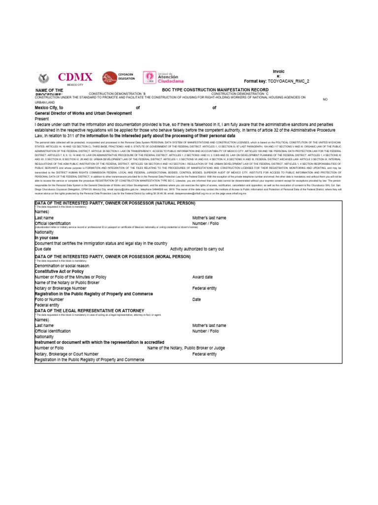 Boc Type Construction Manifestation Record PDF | PDF | Identity Document