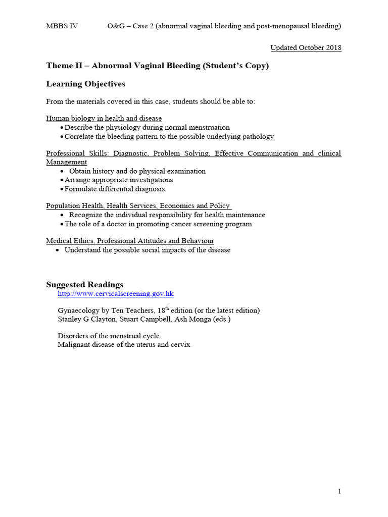 Abnormal Vaginal Bleeding and Post-Menopausal Bleeding Case | PDF ...