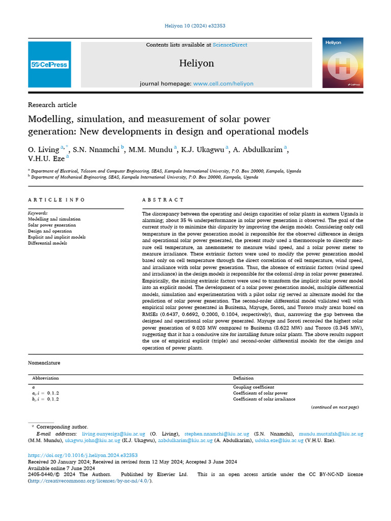 Modelling, Simulation, and Measurement of Solar Power Generation New ...