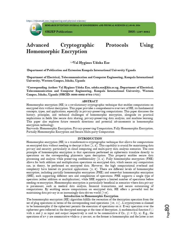Advanced Cryptographic Protocols Using Homomorphic Encryption | PDF | Cryptography | Encryption