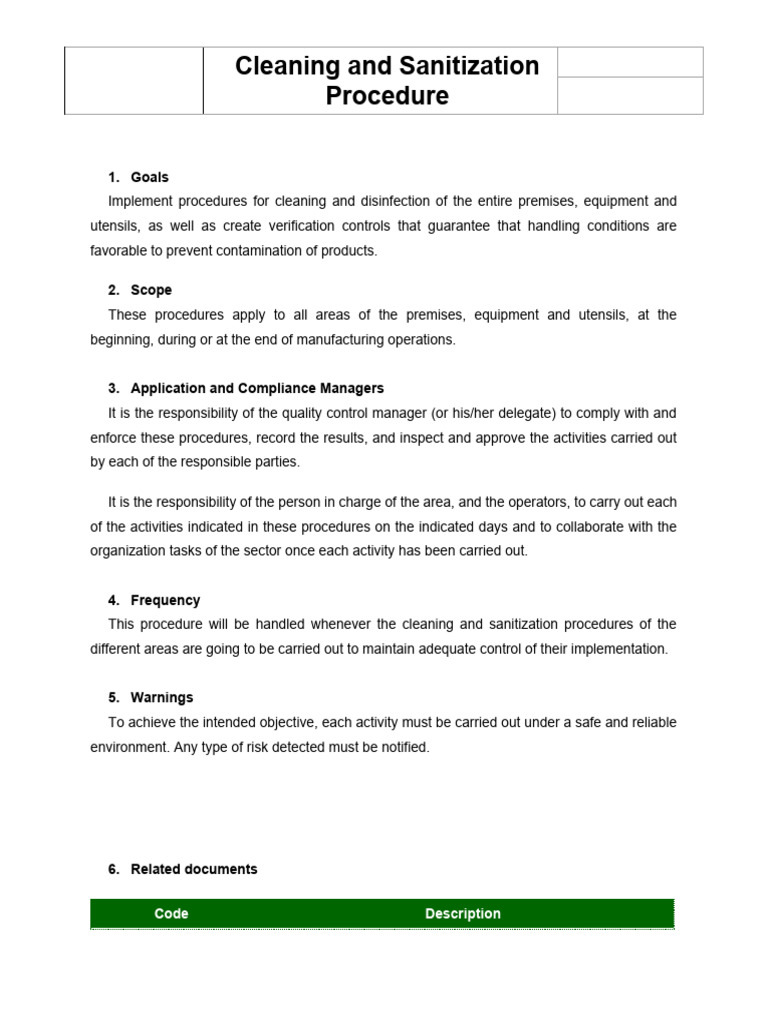 Cleaning and Sanitization Procedures Guide | PDF | Disinfectant ...