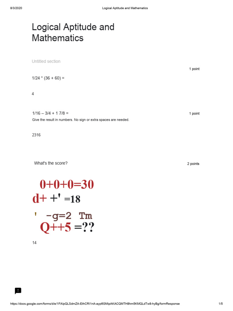 Logical Aptitude Math Quiz | PDF | Mathematics | Computer Programming