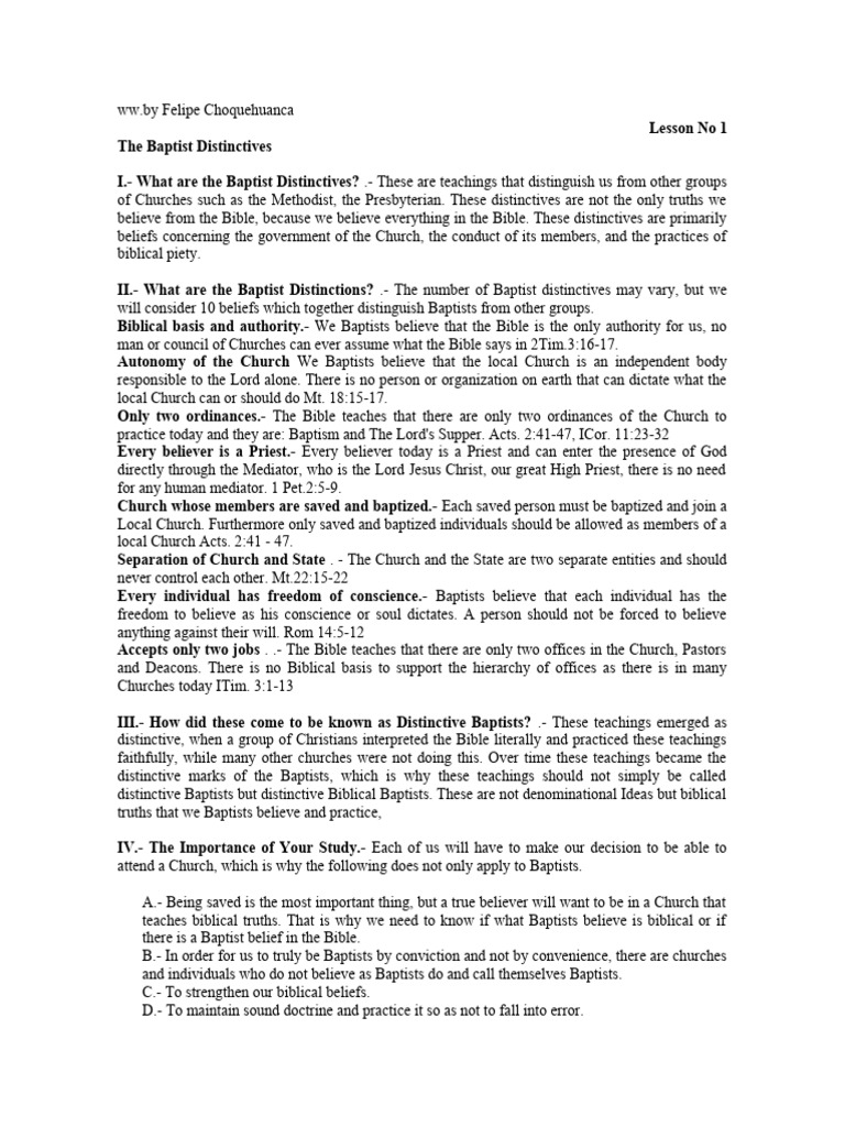 Baptist Distinctives Explained | PDF | Biblical Canon | Baptism