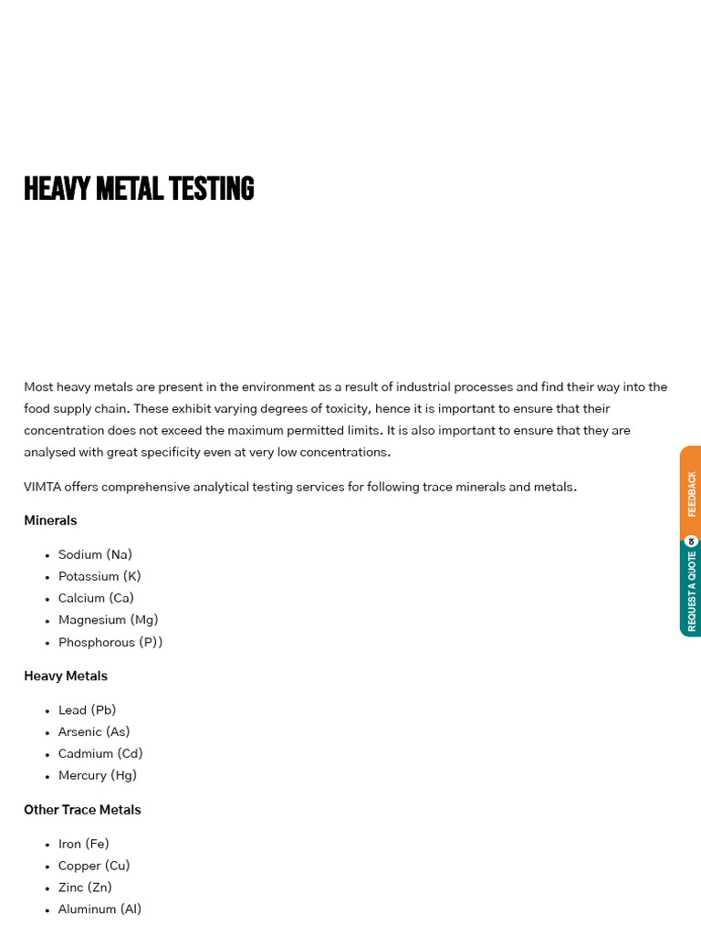 Heavy Metal Testing - Food Products - Vimta Labs | PDF Heavy Metal Testing - Food Products - Vimta Labs | PDF