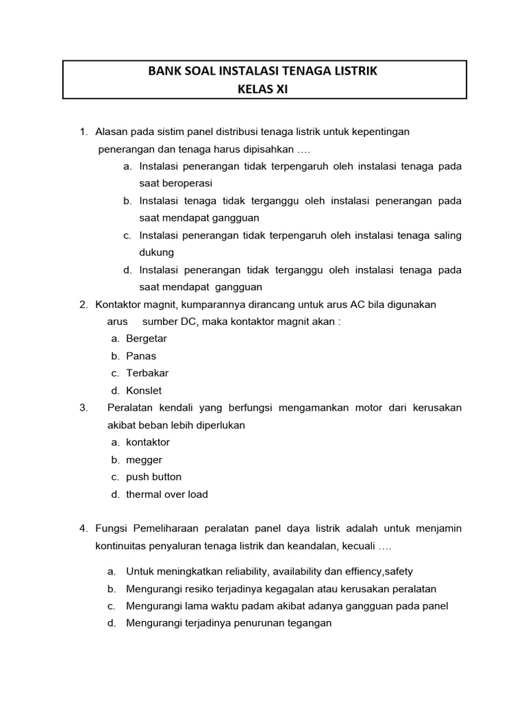 Bank Soal Instalasi Tenaga Listrik Itl Xi | PDF