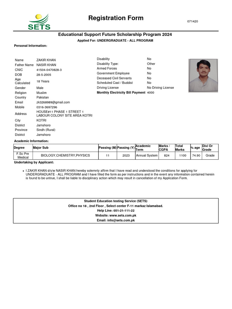 Zakir Khan Registration Form Sets | PDF