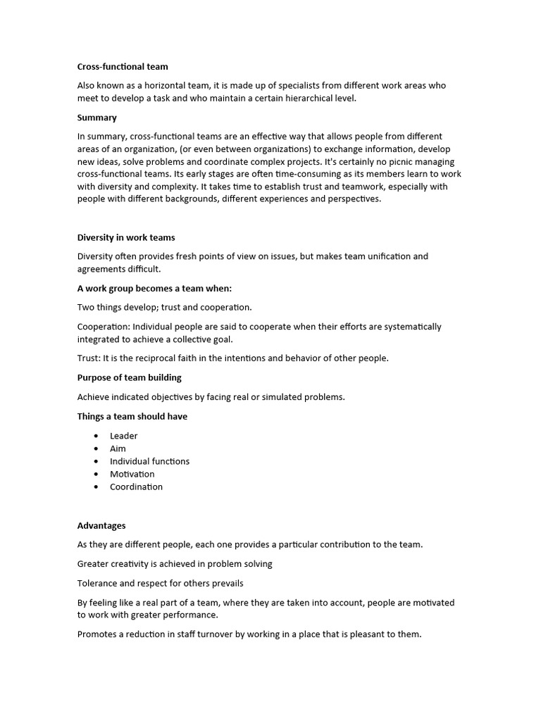 Cross Functional Team Pdf Cooperation Creativity
