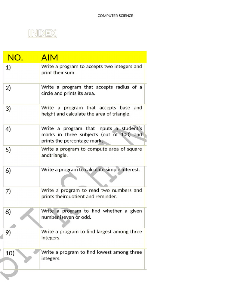 Xi Practical File Program List | PDF