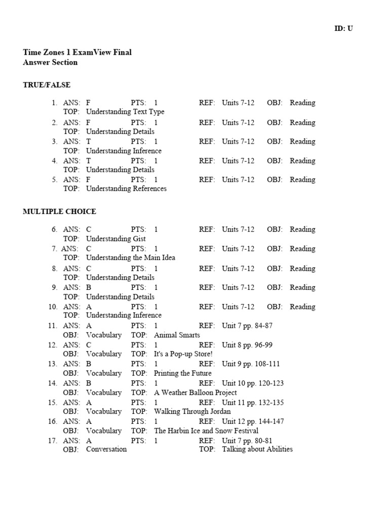 Time Zones 1 Exam Review | PDF | Linguistics | Language Mechanics