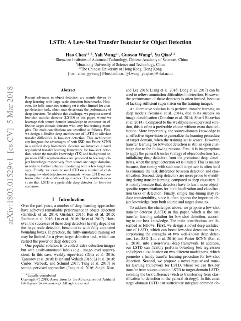 LSTD A Low-Shot Transfer Detector For Object Detection | PDF | Statistical Classification ...