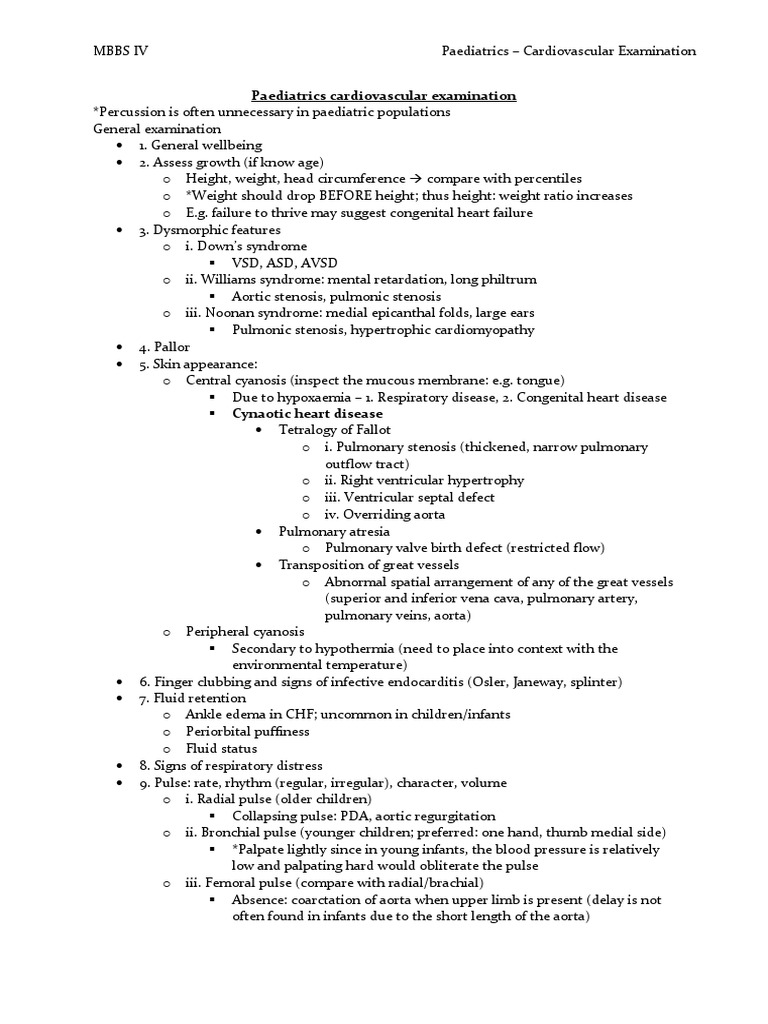 Pediatric Cardiovascular Examination Guide | PDF | Heart | Pulse