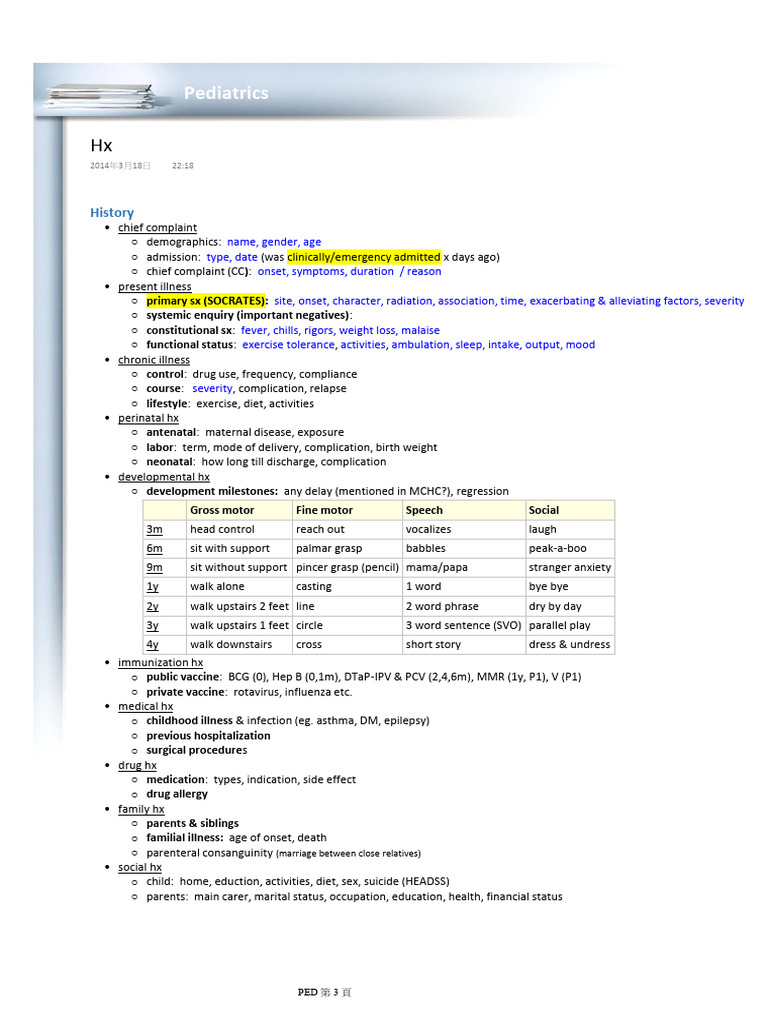 Paediatrics - History Taking and Physical Exam Summary | PDF | Anatomical Terms Of Motion | Pulse