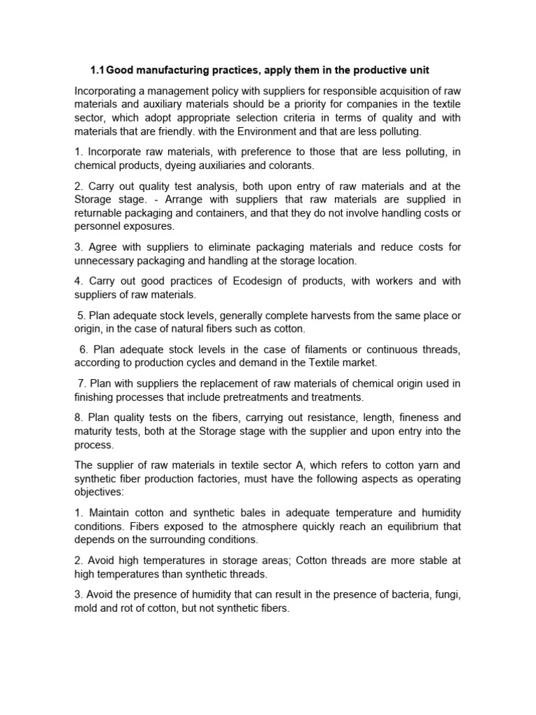 Good Manufacturing Practices GMP | PDF | Textiles | Yarn