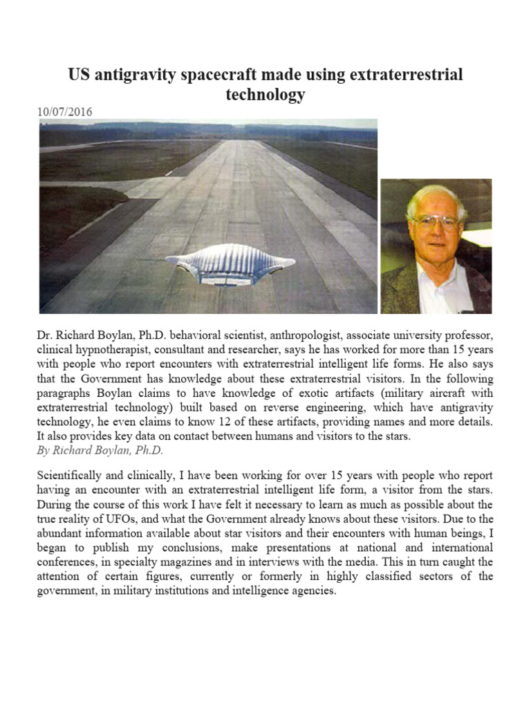 US Antigravity Spacecraft Made Using Extraterrestrial Technology | PDF ...