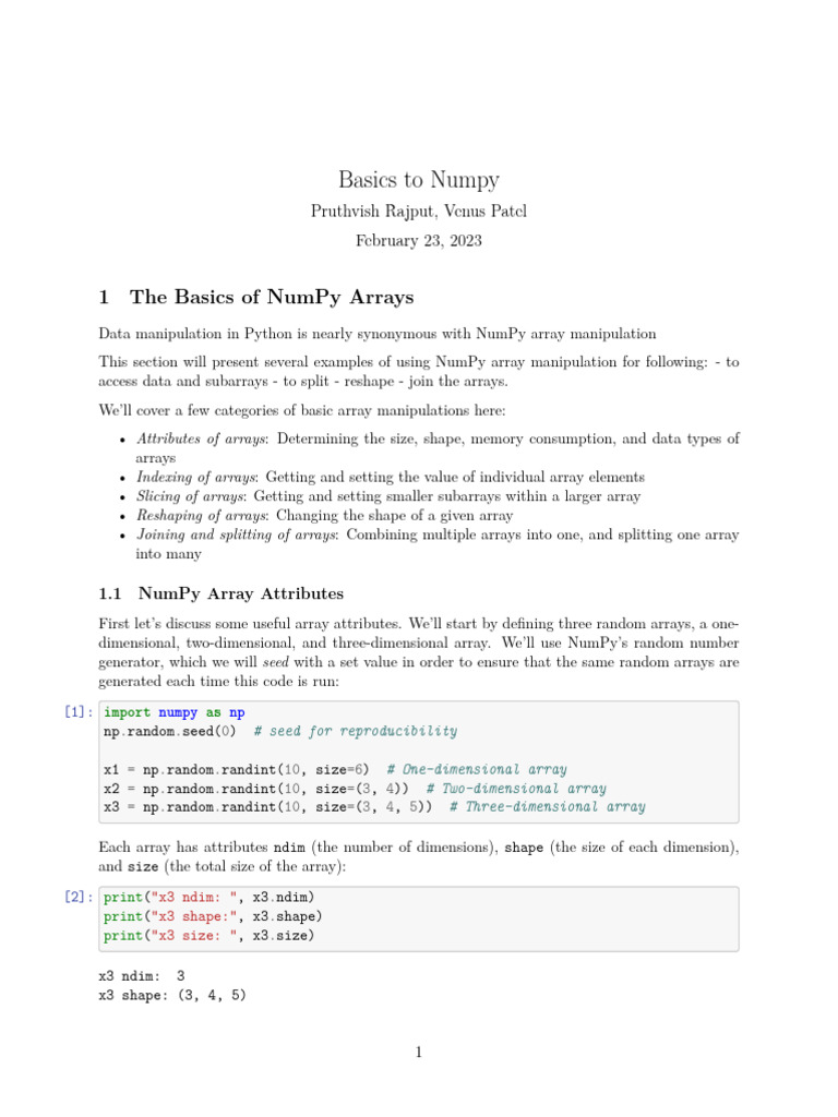 Topic - 2 - The Basics of NumPy Arrays 1 | PDF | Computer Data | Computing