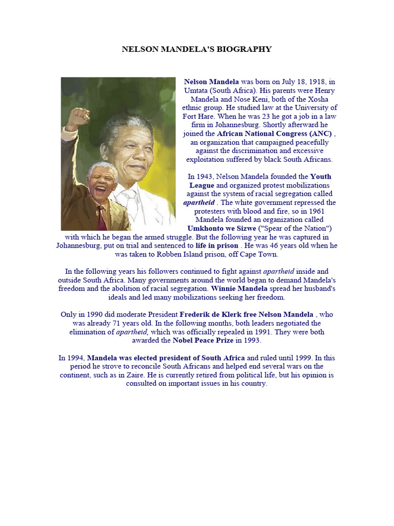 Nelson Mandela's Biography | PDF | Nelson Mandela | Apartheid