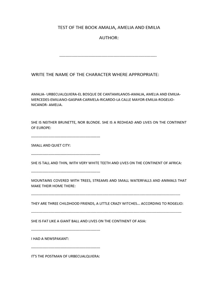Book Test Amalia, Amelia and Emilia | PDF | Young Adult
