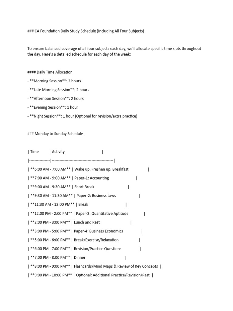 CA Foundation Study Schedule Guide | PDF | Business | Computers