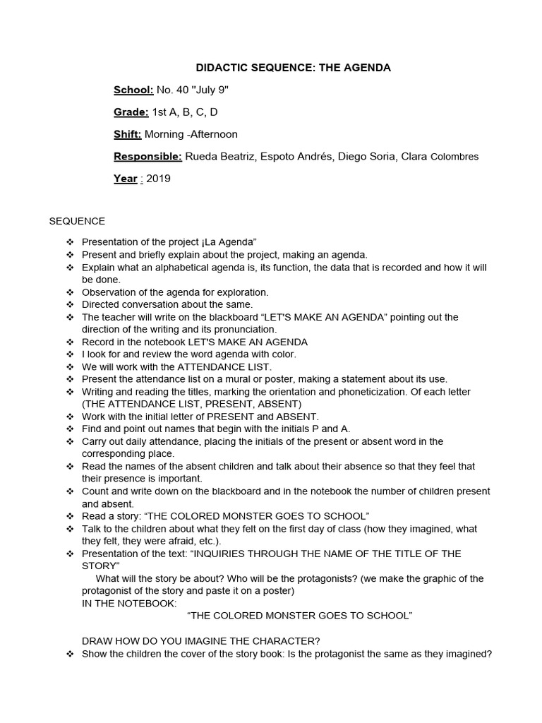 Didactic Sequence The Agenda | PDF | Writing | Graphemes