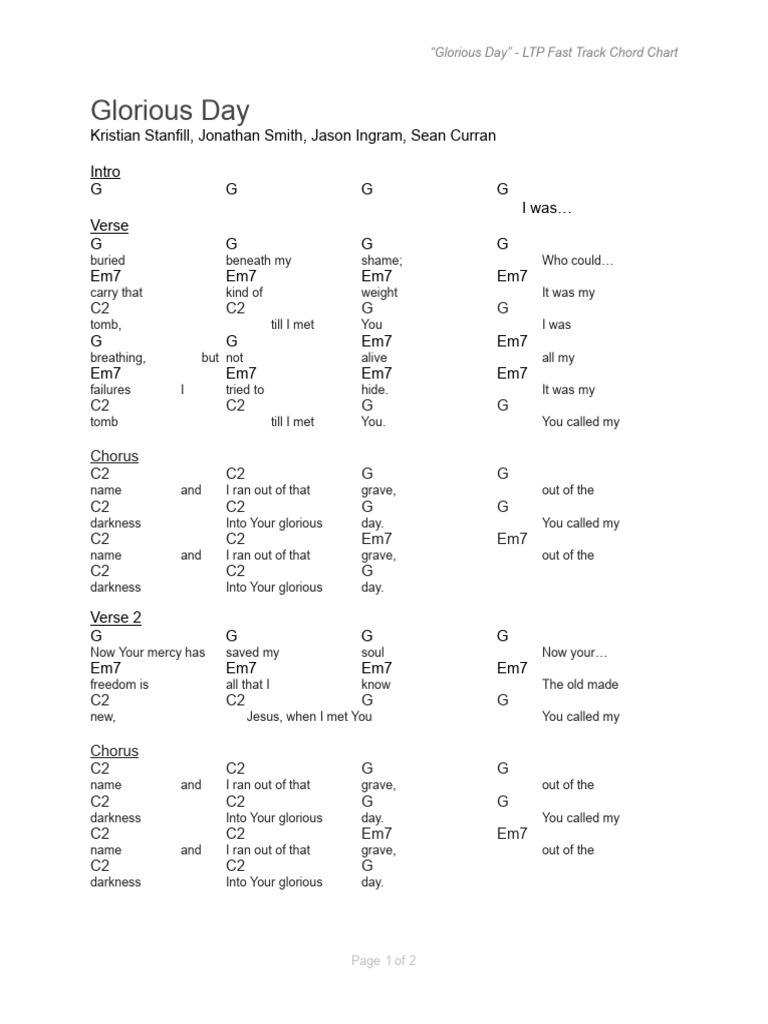 Glorious Day - LTP Fast Track Chord Chart | PDF | Religious Belief And Doctrine