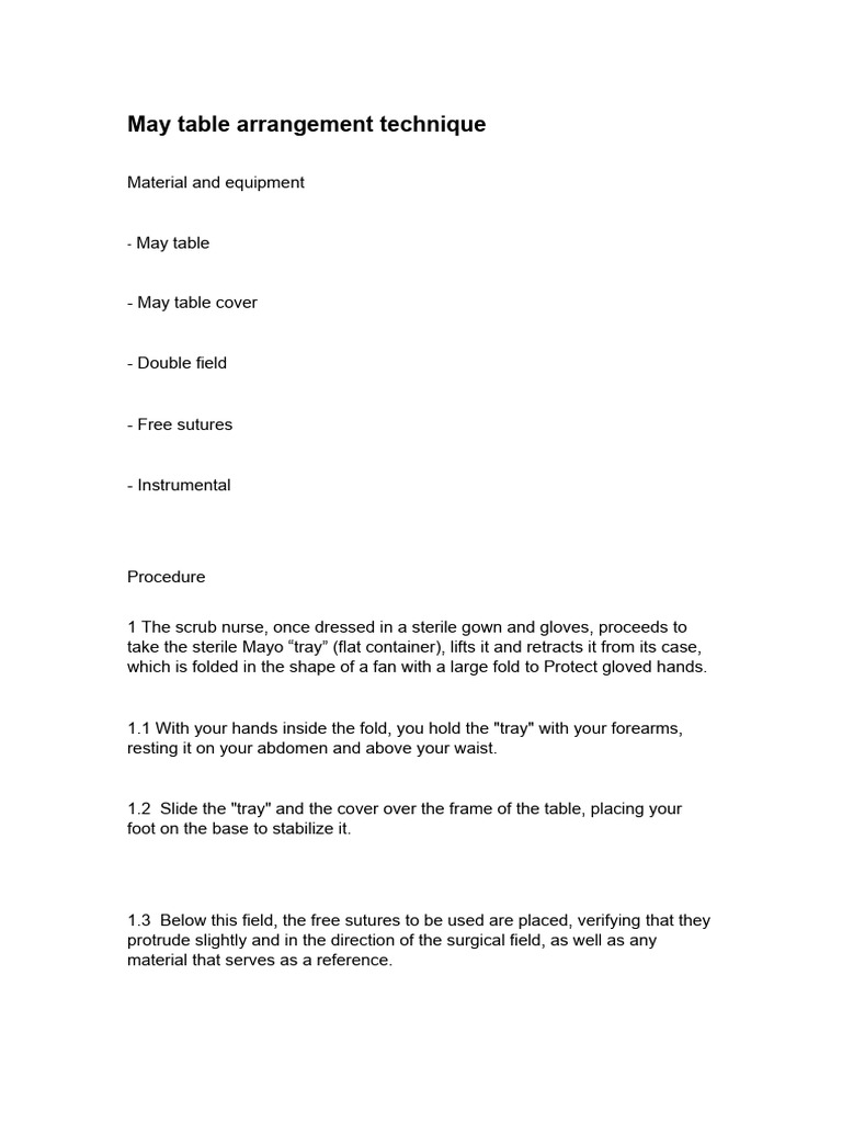 Mayo Table Setup for Surgical Procedures | PDF | Surgical Suture | Clothing