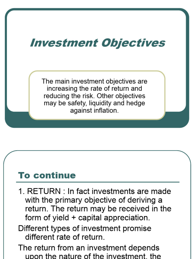 Investment Objectives: Return, Risk, Safety | PDF | Financial Risk ...