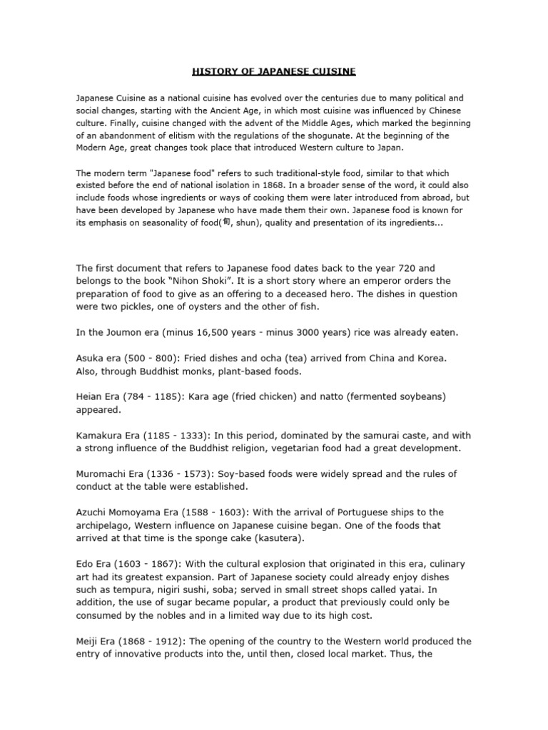 Evolution of Japanese Cuisine History | PDF | Japanese Cuisine | Cuisine