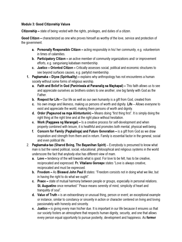 Citizenship and Values Guide | PDF | Citizenship | Golden Rule