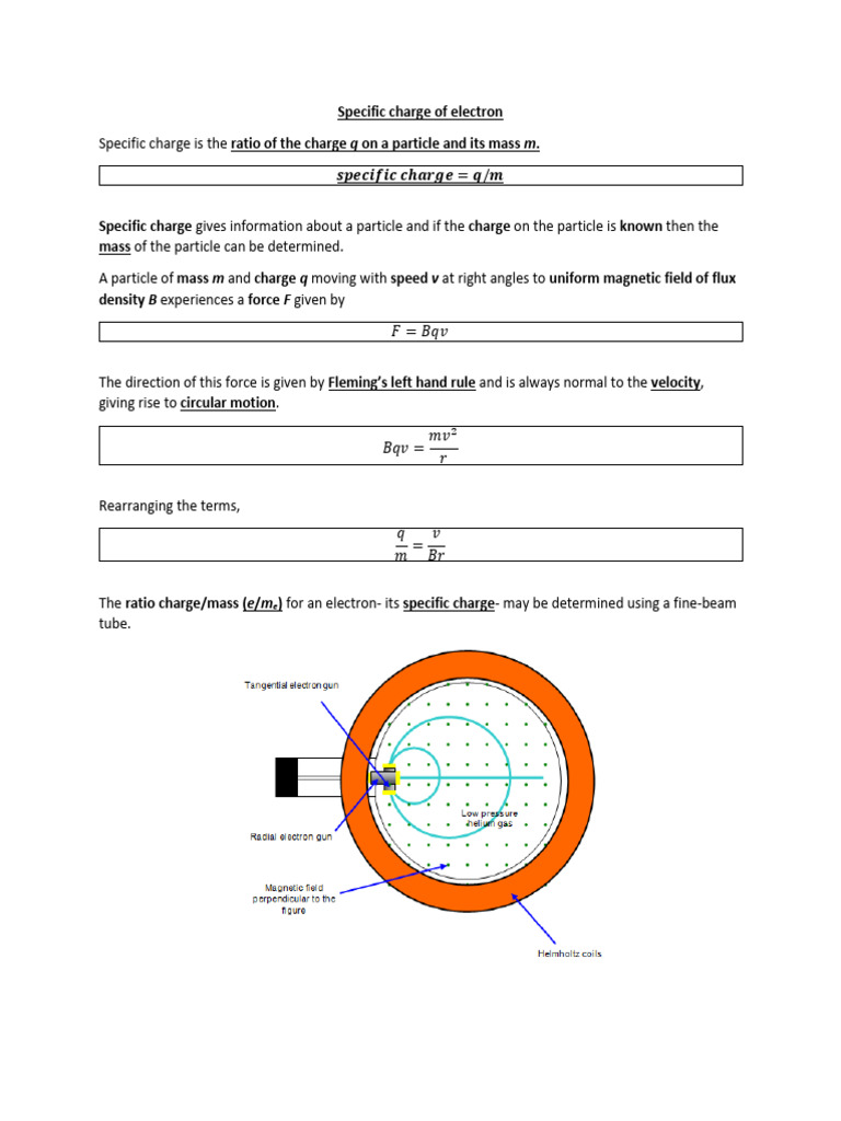 Specific Charge of an Electron Explained | PDF | Electron | Magnetic Field