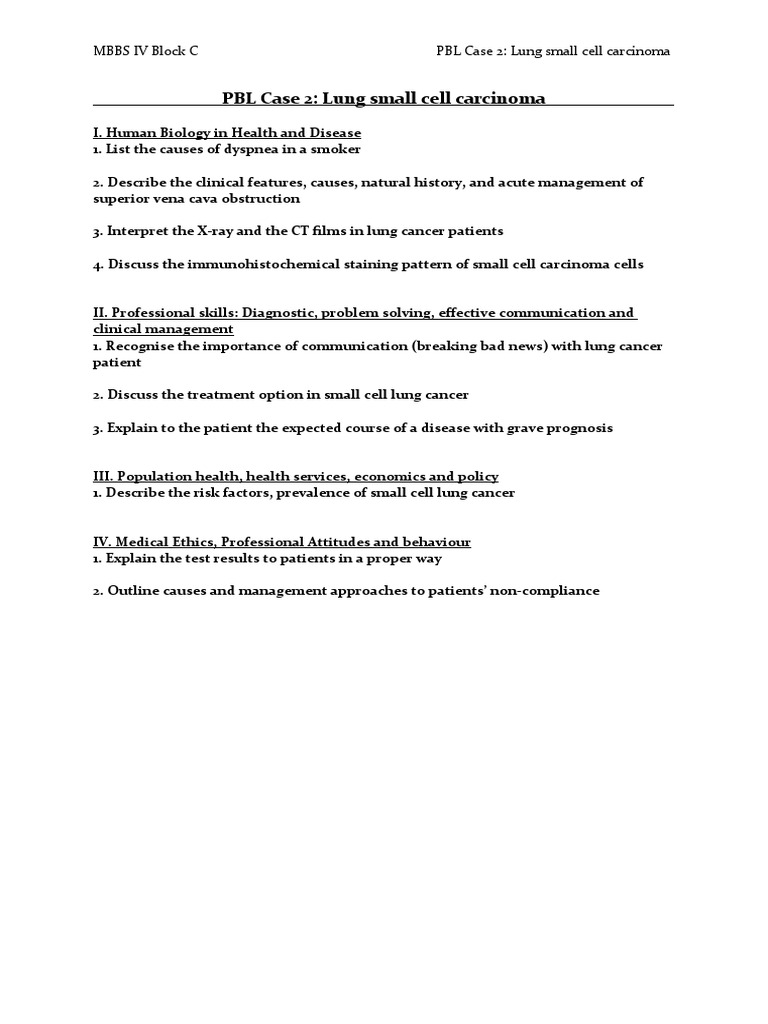 PBL Case 2 - Lung Small Cell Carcinoma | PDF | Lung Cancer | Cancer