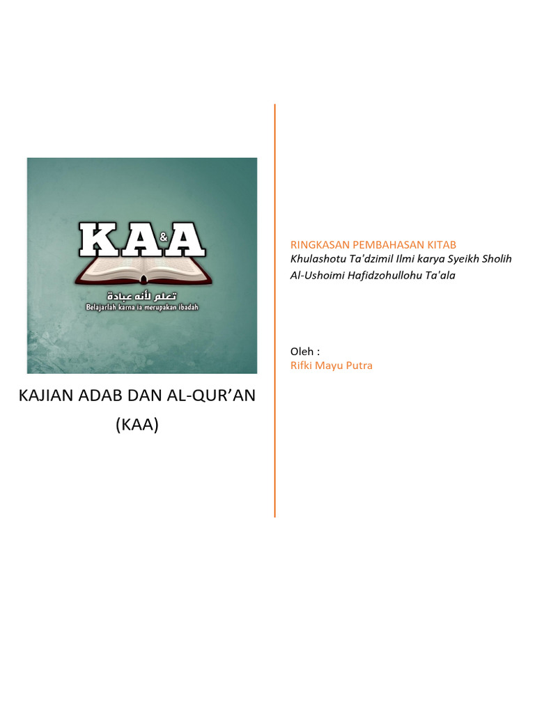 Ringkasan Pembahasan Kitab Khulashotu Ta'dzimil Ilmi (KAA) | PDF