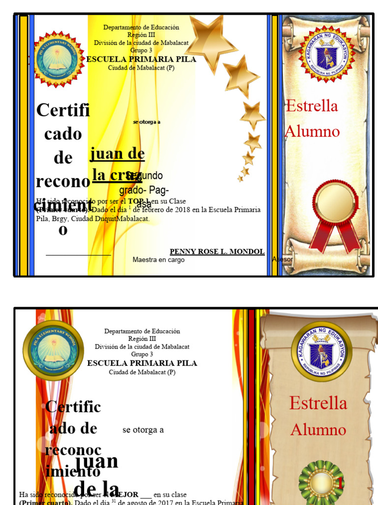 Certificados De Premio Rellenables E Imprimibles