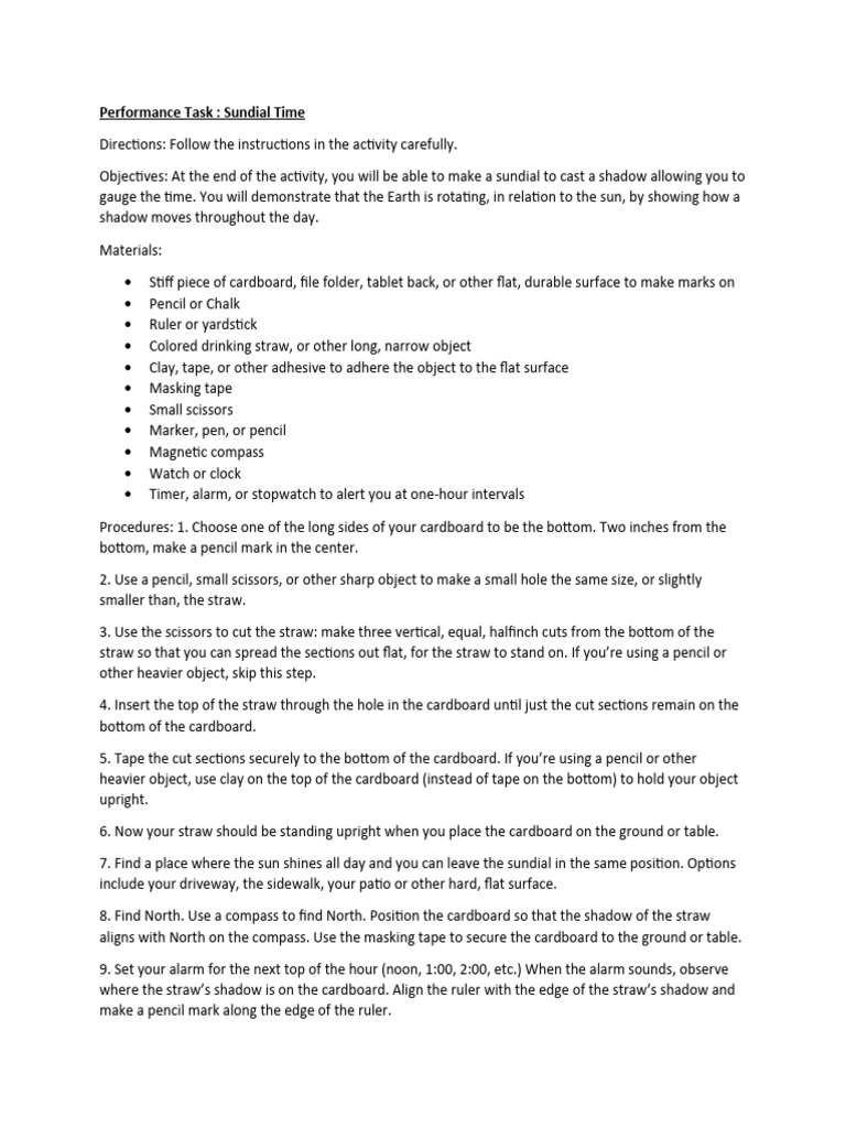 Performance Task - Sundial Time | PDF