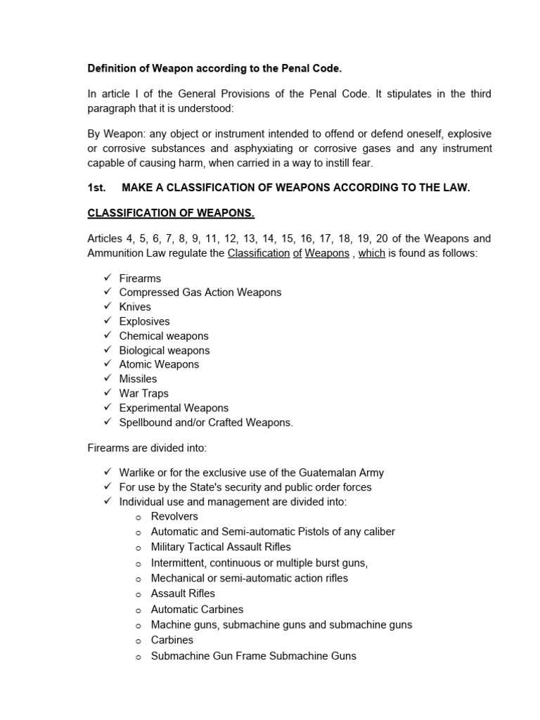 Definition of Weapon According To The Penal Code | PDF | Rifle | Firearms