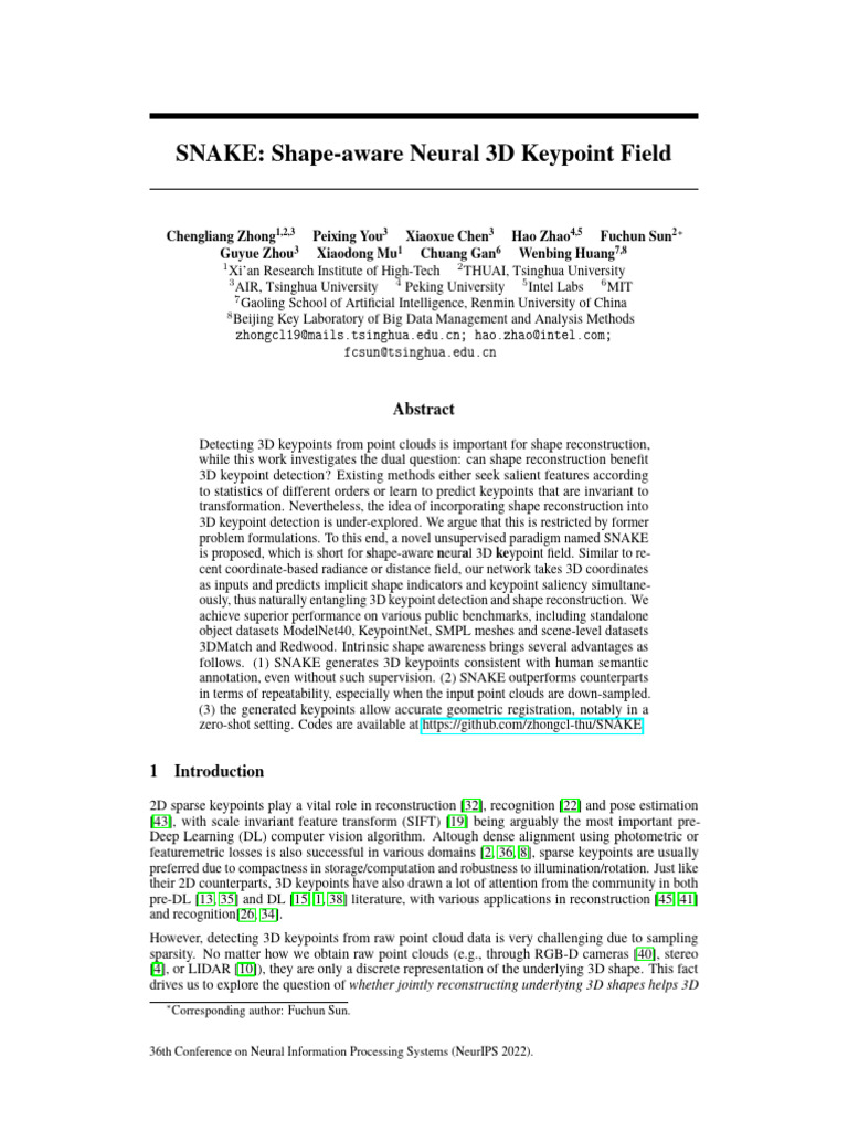 Snake:shape-Aware Neural 3d Keypoint Field | PDF