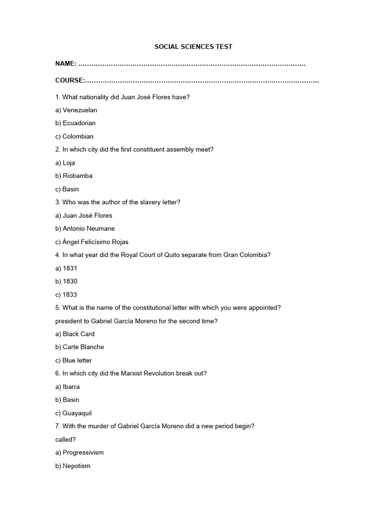 November Social Studies Test | PDF | Reason | Knowledge