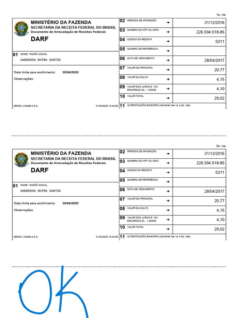 DARF: Detalhes de Pagamento Anderson Dutra | PDF | Brasil