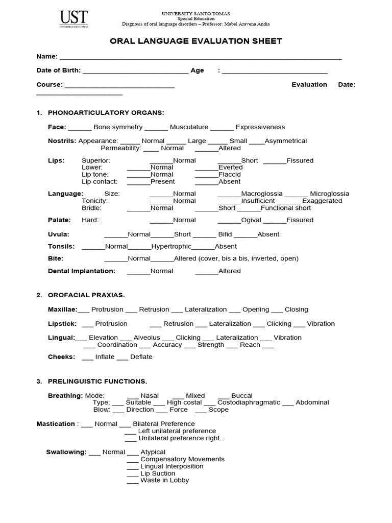 Oral Language Disorder Evaluation Sheet | PDF | Narrative | Syllable