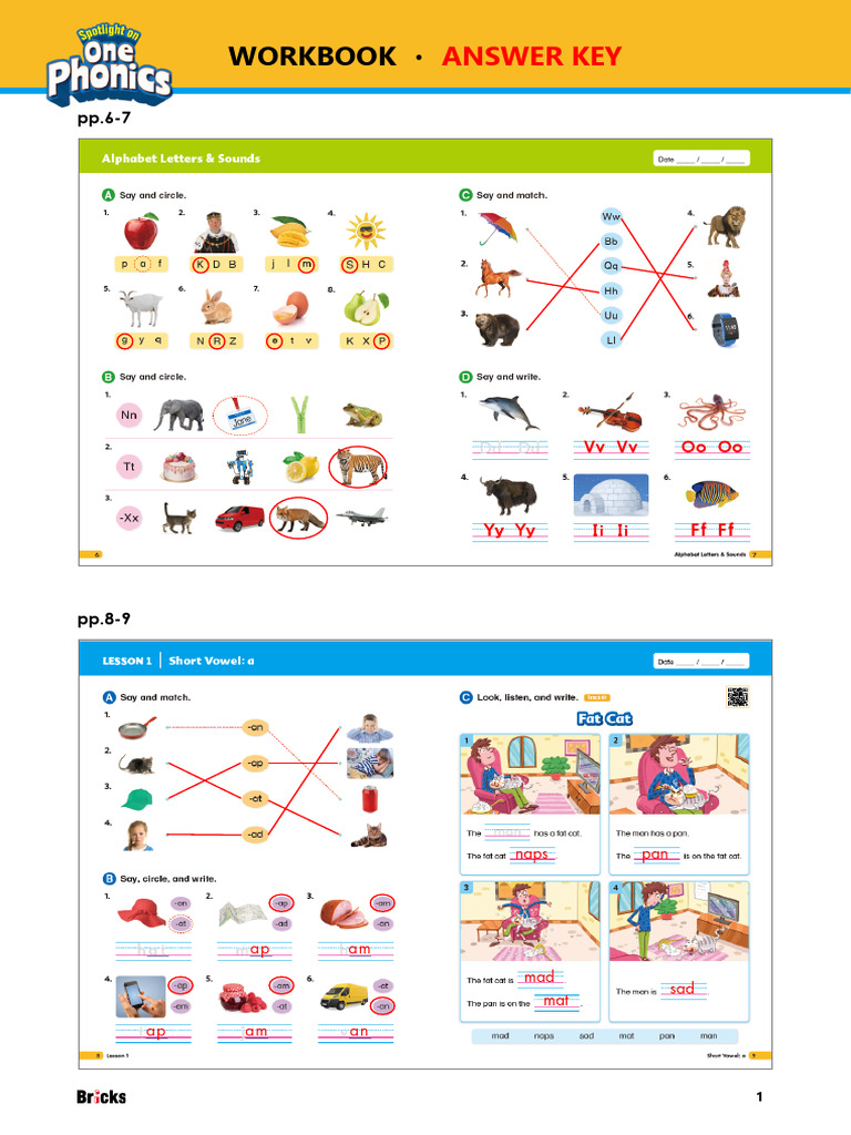 Spotlight On One Phonics - WB - Answer Key | PDF