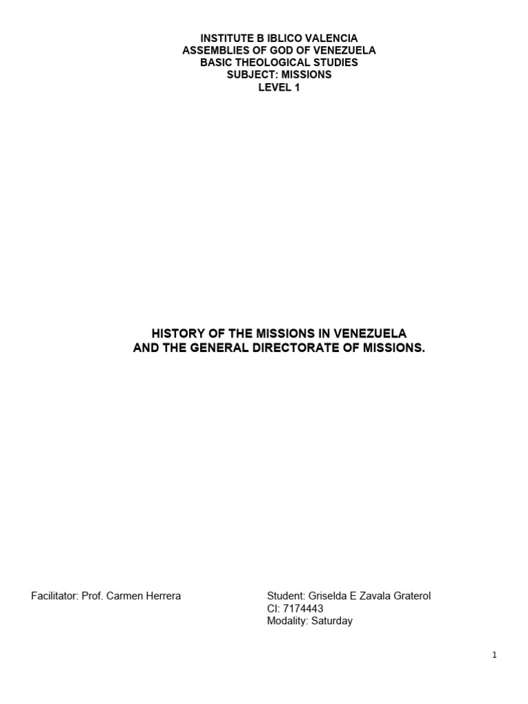 History of Missions in Venezuela | PDF | Pentecostalism | Christian Church
