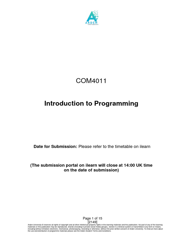 Introduction To Programming Com4011 Pdf Computer Programming Algorithms 7992