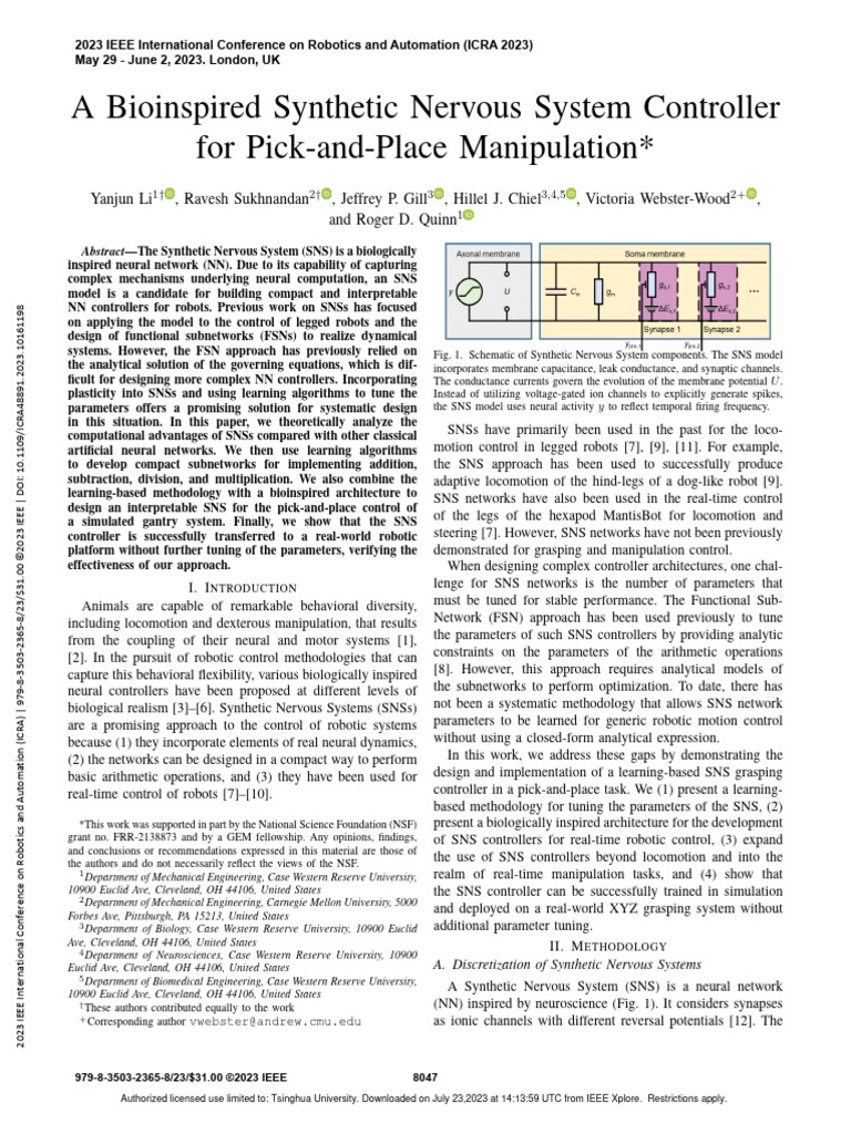 A Bioinspired Synthetic Nervous System Controller For Pick-and-Place Manipulation | PDF ...