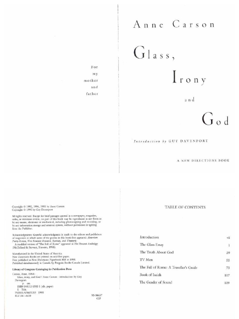 Anne Carson Glass Irony and God | PDF