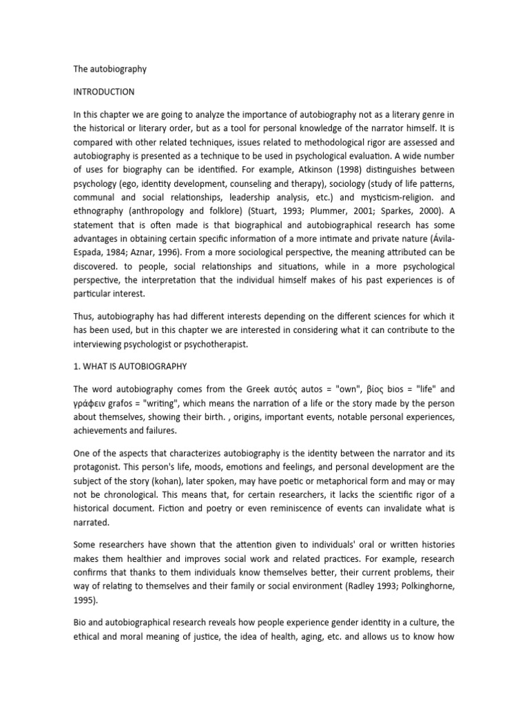 Autobiography in Psychology | PDF | Experience | Narrative