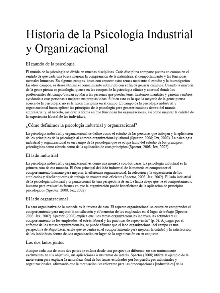 Historia de La Psicología Industrial y Organizacional | Descargar gratis PDF | Sicología ...